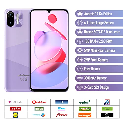 Ulefone Note 6 (2022) GSM 3G Unlocked Smartphone, Triple Card Slots, 6.1" Waterdrop Incell Full- Screen Dual SIM Unlocked Cell Phones, AI Camera 5MP+2MP, 3300mAh, Face Unlock, Android 11 - Purple