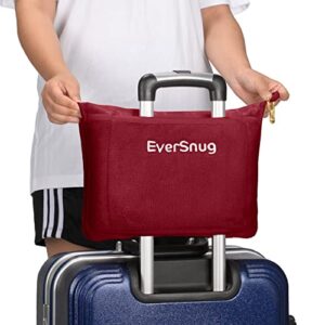 EverSnug Travel Blanket and Pillow - Premium Soft 2 in 1 Airplane Blanket with Soft Bag Pillowcase, Hand Luggage Sleeve and Backpack Clip (Burgundy)