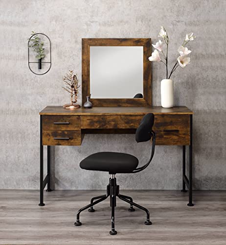 Acme Furniture Juvanth Vanity Desk and Mirror, Rustic Oak, Black