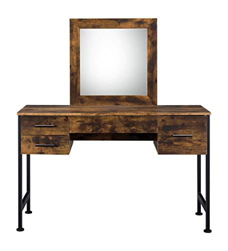 Acme Furniture Juvanth Vanity Desk and Mirror, Rustic Oak, Black