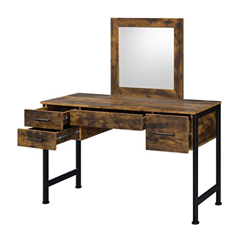 Acme Furniture Juvanth Vanity Desk and Mirror, Rustic Oak, Black