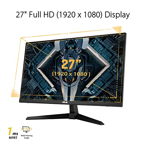 ASUS TUF Gaming 27" 1080P Gaming Monitor - Full HD, 165Hz (Supports 144Hz), 1ms, Extreme Low Motion Blur, FreeSync Premium, Shadow Boost, Eye Care, HDMI, DisplayPort, Tilt Adjustable - VG277Q1A,Black