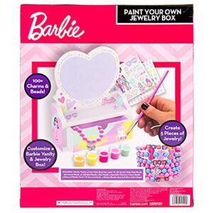 Barbie Paint Your Own Jewelry Box, Customize A Heart-Shaped Vanity & Jewelry Box with Acrylic Paints, Create 5 Pieces of Jewelry, 100+ Charms & Beads, Bead Kit for Kids Ages 5, 6, 7, 8