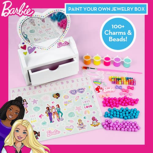 Barbie Paint Your Own Jewelry Box, Customize A Heart-Shaped Vanity & Jewelry Box with Acrylic Paints, Create 5 Pieces of Jewelry, 100+ Charms & Beads, Bead Kit for Kids Ages 5, 6, 7, 8