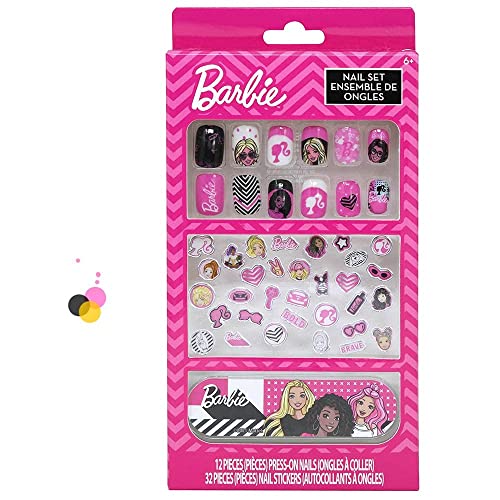 Barbie -Townley Girl 66 Piece Non-Toxic Nail Set with Press-On Nails, Nail Stickers, and Nail File, Ages 3 and Up