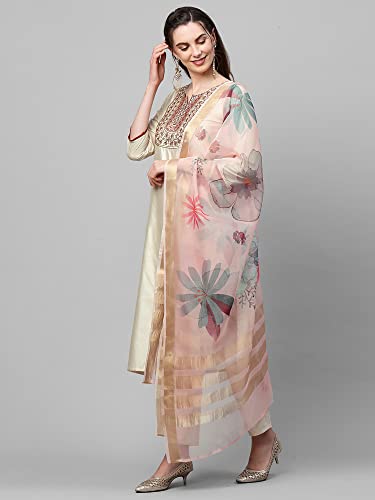 INDO ERA Indian Women's Off White Viscose Embroidered Calf Length Straight Kurta Pant With Dupatta Set