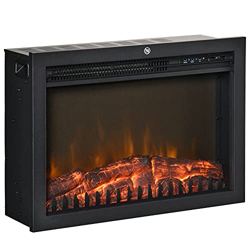 HOMCOM 24" Electric Fireplace Insert, Retro Recessed Fireplace Heater with Realistic Flame, Remote Control and Adjustable Brightness, 750/1500W, Black