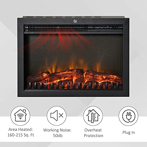 HOMCOM 24" Electric Fireplace Insert, Retro Recessed Fireplace Heater with Realistic Flame, Remote Control and Adjustable Brightness, 750/1500W, Black