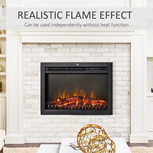 HOMCOM 24" Electric Fireplace Insert, Retro Recessed Fireplace Heater with Realistic Flame, Remote Control and Adjustable Brightness, 750/1500W, Black