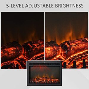 HOMCOM 24" Electric Fireplace Insert, Retro Recessed Fireplace Heater with Realistic Flame, Remote Control and Adjustable Brightness, 750/1500W, Black