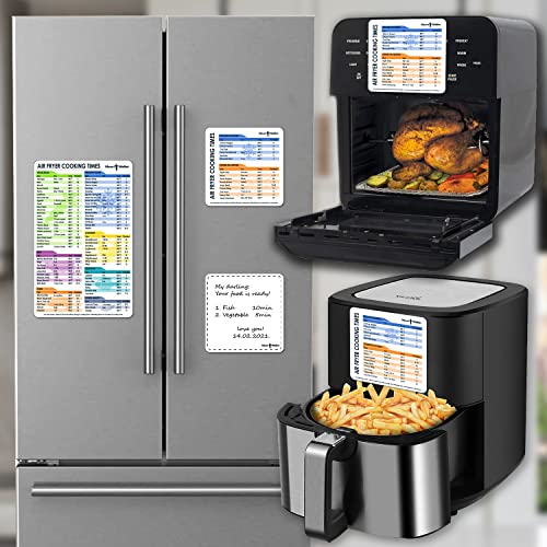 Air Fryer Magnetic Cheat Sheet Set (1 Set of 3 Pcs) - Air Fryer Accessories Cook Times Chart, Air Fryer Cookbook Recipe Cards, Kitchen Accessories with Dry Erase Fridge Whiteboard, White