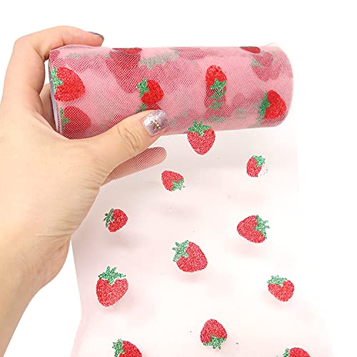 Honbay 6 inch x 10 Yards (30 feet) Shiny Strawberry Tulle Rolls for DIY Crafts, Wedding, Baby Shower, Birthday Party Decoration (Pink)