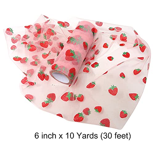 Honbay 6 inch x 10 Yards (30 feet) Shiny Strawberry Tulle Rolls for DIY Crafts, Wedding, Baby Shower, Birthday Party Decoration (Pink)