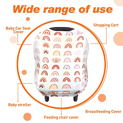 Boao Stretchy Baby Car Seat Cover Baby Car Seat Canopy Nursing Cover Carseat Canopy for Babies Breastfeeding and Car Seat Multi Use Shopping Cart High Chair Cover (Rainbow Style)