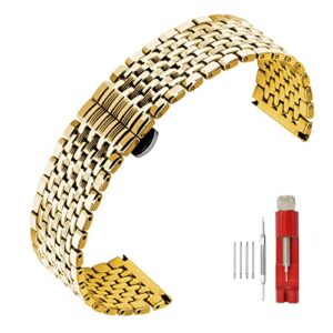 sinaike multi stripes 18mm gold two tone watch strap tapered engravings stainless steel metal watch band for men women