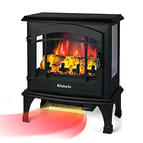 TURBRO Suburbs 23 Inches Electric Fireplace Stove with Remote Control, 1400W Freestanding Fireplace Heater with Overheating Safety Protection, Portable Indoor Space Heater, Black