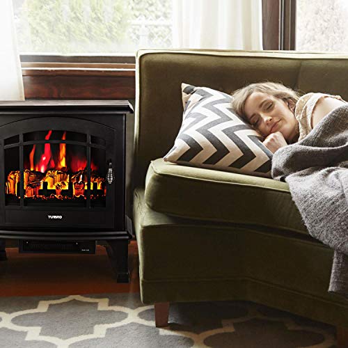 TURBRO Suburbs 23 Inches Electric Fireplace Stove with Remote Control, 1400W Freestanding Fireplace Heater with Overheating Safety Protection, Portable Indoor Space Heater, Black