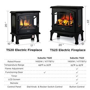 TURBRO Suburbs 23 Inches Electric Fireplace Stove with Remote Control, 1400W Freestanding Fireplace Heater with Overheating Safety Protection, Portable Indoor Space Heater, Black