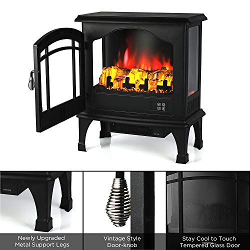 TURBRO Suburbs 23 Inches Electric Fireplace Stove with Remote Control, 1400W Freestanding Fireplace Heater with Overheating Safety Protection, Portable Indoor Space Heater, Black