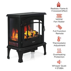 TURBRO Suburbs 23 Inches Electric Fireplace Stove with Remote Control, 1400W Freestanding Fireplace Heater with Overheating Safety Protection, Portable Indoor Space Heater, Black