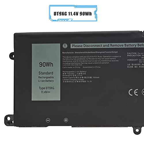 DT9XG 07PWKV 11.4V 90Wh Laptop Battery Replacement for Dell Alienware Area-51m R1 R2 D1968W D1968B D1969PW D1733B Series