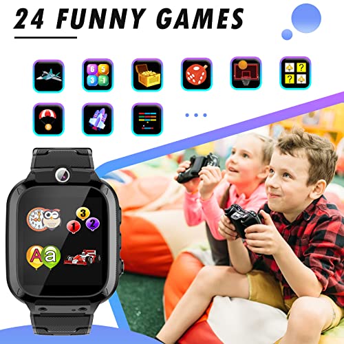 Vakzovy Kids Smart Watch for Boys Toys for 3-10 Year Old Boys 1.44" HD Touch Screen 24 Puzzle Games Music Player Dual Camera Video Recording Pedometer Birthday for Boys Age 3 4 5 6 7 8