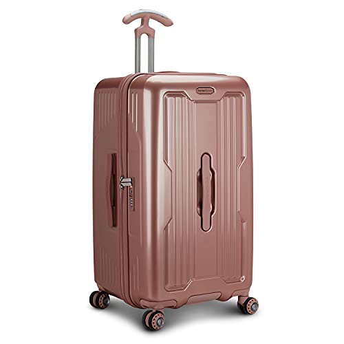 Traveler's Choice Ultimax II 26" Medium Trunk Spinner Luggage, Tie Down Straps, Pink Rose, Checked Inch