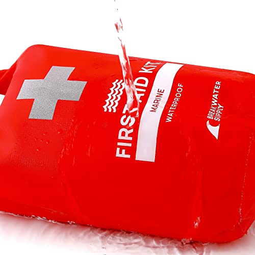 Breakwater Supply™ Waterproof Marine First Aid Kit Boat Safety Tool Kit, 100 Piece AFAK Emergency Supplies in Dry Bag, IFAK Trauma Kit for Kayaking, Jet Ski, Fishing, Surfing, Sailing, Canoeing (Red)