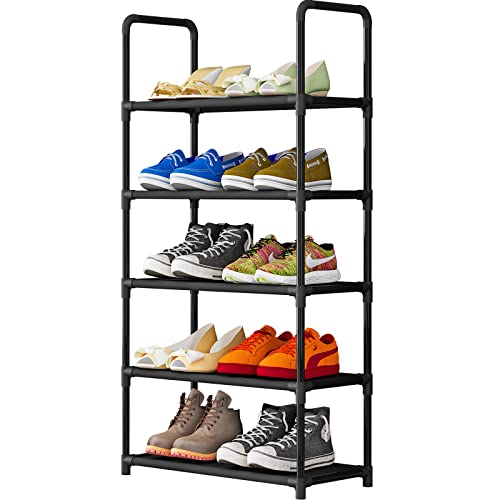 LINZINAR Shoe Rack Organizer 5 Tier Space Saving Shoe Shelf Storage Sturdy Metal Shoe Stand for Closet Entryway Bedroom (5 Tier, Black)