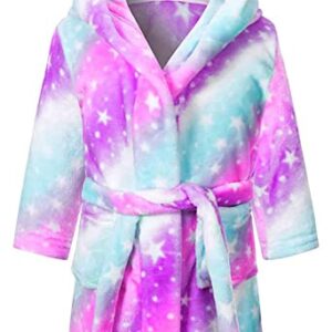 SHUCHENG Little Girls Kids Soft Hooded Robe Galaxy Stars Pattern Sleepwear Fleece Flannel Bathrobes, Fushia, US 16-18 Years, CN L/XL Galaxy Stars-pink