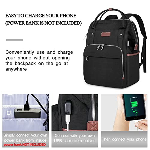 VANKEAN Laptop Backpack for Women Men 15.6-16.2 Inch Stylish Computer Work Backpack, Waterproof College Casual Daypack Backpacks with USB Port & RFID Blocking, Business Travel Backpack, Black