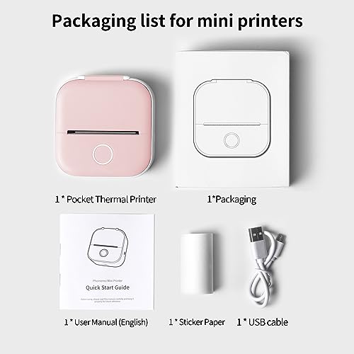 T02 Mini Pocket Sticker Printer - Portable Smart Photo Printer for iPhone, Thermal Mini Pocket Printer, Compatible with iOS&Android, Receipt Mobile Printer for Study, Journal, Notes