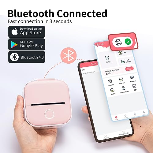 T02 Mini Pocket Sticker Printer - Portable Smart Photo Printer for iPhone, Thermal Mini Pocket Printer, Compatible with iOS&Android, Receipt Mobile Printer for Study, Journal, Notes