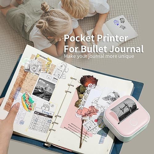 T02 Mini Pocket Sticker Printer - Portable Smart Photo Printer for iPhone, Thermal Mini Pocket Printer, Compatible with iOS&Android, Receipt Mobile Printer for Study, Journal, Notes