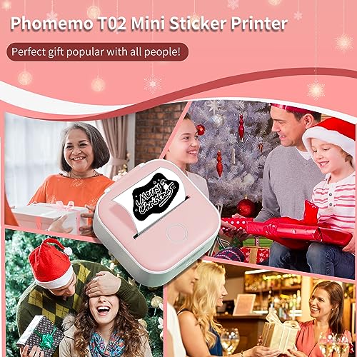 T02 Mini Pocket Sticker Printer - Portable Smart Photo Printer for iPhone, Thermal Mini Pocket Printer, Compatible with iOS&Android, Receipt Mobile Printer for Study, Journal, Notes