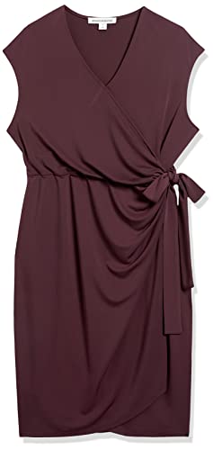 Amazon Essentials Women's Classic Cap Sleeve Wrap Dress (Available in Plus Size), Burgundy, X-Large