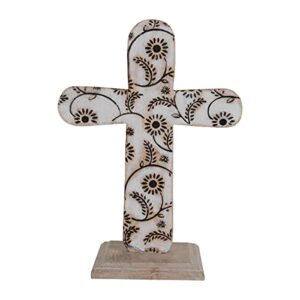 foreside home & garden white floral wood cross decorative tabletop accent