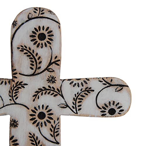 Foreside Home & Garden White Floral Wood Cross Decorative Tabletop Accent