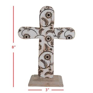 Foreside Home & Garden White Floral Wood Cross Decorative Tabletop Accent