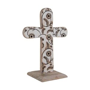 Foreside Home & Garden White Floral Wood Cross Decorative Tabletop Accent