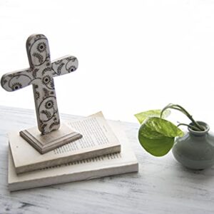 Foreside Home & Garden White Floral Wood Cross Decorative Tabletop Accent