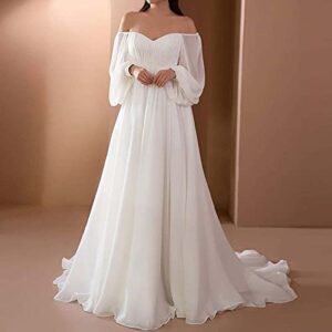 MEOILCE Sexy Bridesmaid Bride Dresses for Women Elegant Wedding Guest Off Shoulder Solid Color Formal White Maxi Dress