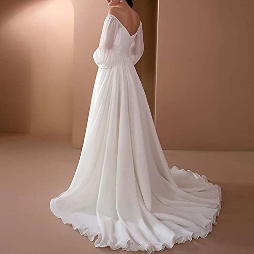 MEOILCE Sexy Bridesmaid Bride Dresses for Women Elegant Wedding Guest Off Shoulder Solid Color Formal White Maxi Dress