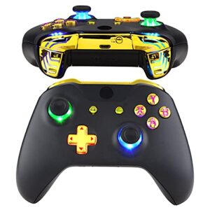 eXtremeRate Multi-Colors Luminated Dpad Thumbsticks Start Back ABXY Action Buttons, Chrome Gold Classical Symbols Buttons DTFS (DTF 2.0) LED Kit for Xbox One S/X Controller - Controller NOT Included