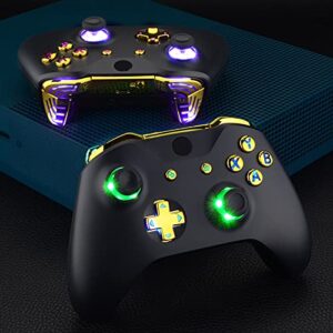 eXtremeRate Multi-Colors Luminated Dpad Thumbsticks Start Back ABXY Action Buttons, Chrome Gold Classical Symbols Buttons DTFS (DTF 2.0) LED Kit for Xbox One S/X Controller - Controller NOT Included