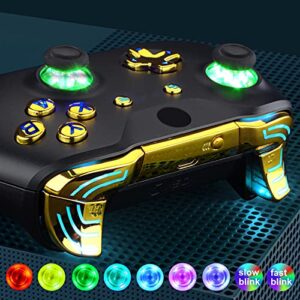 eXtremeRate Multi-Colors Luminated Dpad Thumbsticks Start Back ABXY Action Buttons, Chrome Gold Classical Symbols Buttons DTFS (DTF 2.0) LED Kit for Xbox One S/X Controller - Controller NOT Included