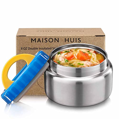 MAISON HUIS 8oz Soup Thermo Wide Mouth Vacuum Insulated Thermo Food Jar, Leak Proof Stainless Steel Food Thermo for Hot&Cold Food Kids Food Lunch Soup Container for School Travel(Blue)