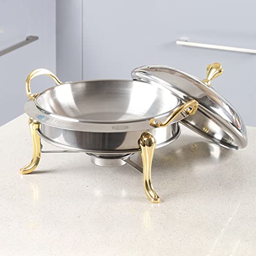 Chafing Dish Set of 2 Pcs Stainless Steel Round Durable Buffet Warmer Tray Durable Frame with Lid and Chafing Fuel Holder for Kitchen Party Dining Buffet-Without Water Pan (2 pack with handle)