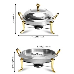 Chafing Dish Set of 2 Pcs Stainless Steel Round Durable Buffet Warmer Tray Durable Frame with Lid and Chafing Fuel Holder for Kitchen Party Dining Buffet-Without Water Pan (2 pack with handle)