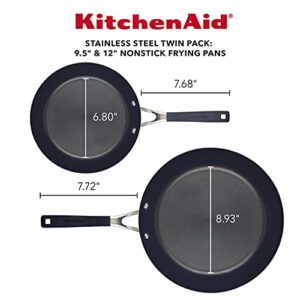 KitchenAid Nonstick Frying Pans/Skillet Set, 2 Piece, Brushed Stainless Steel